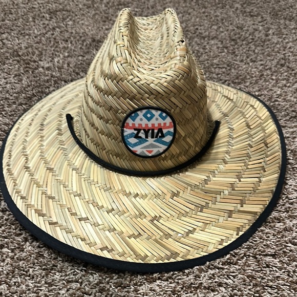 ZYIA | Accessories | Zyia Woven Straw Beach Hat With Aztec Accent ...